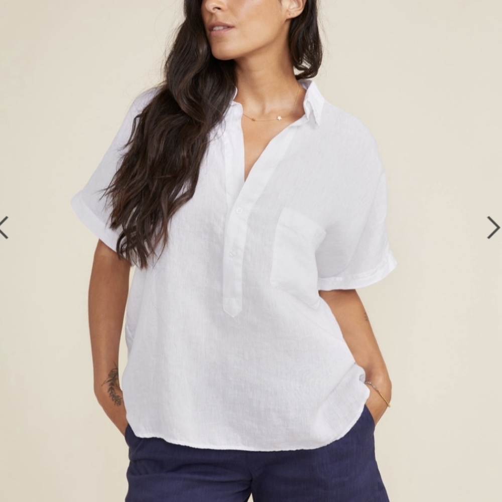 Grayson Linen Artist Blouse In White - Gem